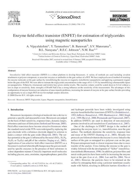Pdf Enzyme Field Effect Transistor Enfet For Estimation Of