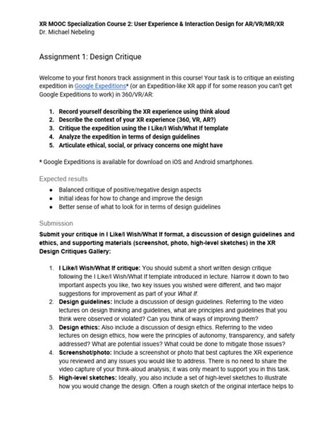 xr mooc 2 assignment 1 design critique pdf virtual reality