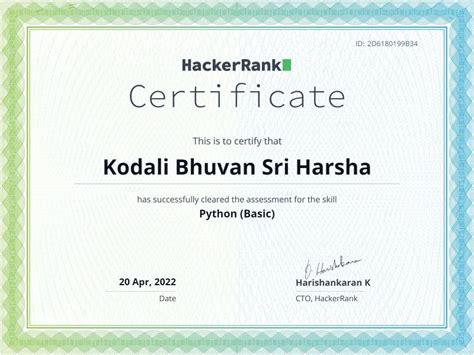 Kodali Bhuvan Sri Harsha On Linkedin Python Certificate Hackerrank