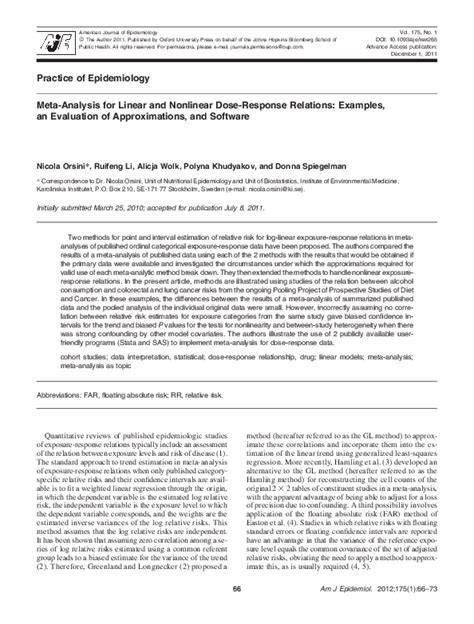 Pdf Meta Analysis For Linear And Nonlinear Dose Response Relations