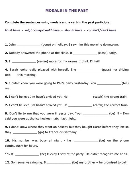 Past Tense Modals Worksheet
