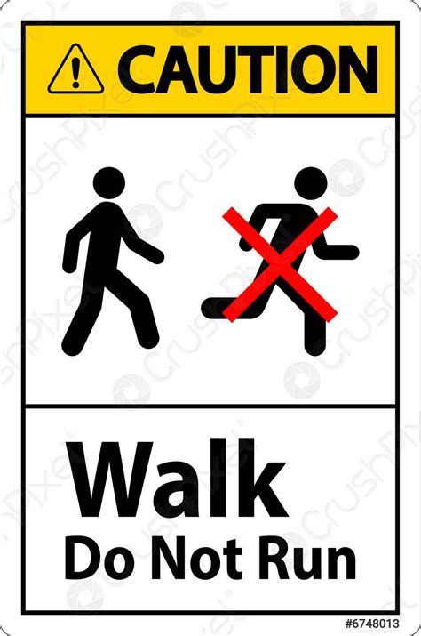 No Running Safety Sign Caution Walk Do Not Run Stock Vector