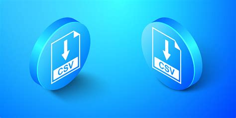 Isometric Csv 파일 문서 아이콘입니다 파란색 배경에서 격리된 Csv 버튼 아이콘을 다운로드합니다 파란색 원 버튼입니다