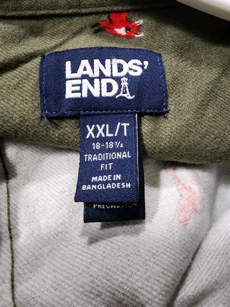Lands End Mens Green Flannel Shirt With Fox New Without Tags