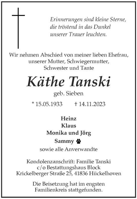 Traueranzeigen Von Käthe Tanski Aachen Gedenkt