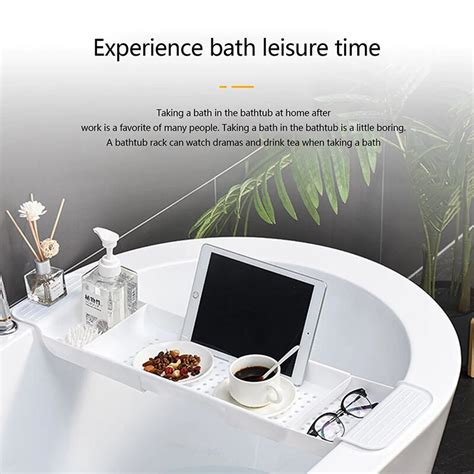 Badu Bg Разширяема тава за вана Спа вана Органайзер Поставка Храна Вино Книга Телефон Маса
