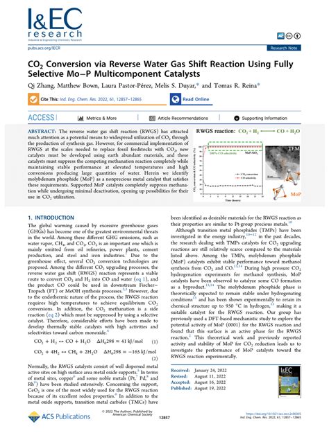 Pdf Co 2 Conversion Via Reverse Water Gas Shift Reaction Using Fully Selective Mo P