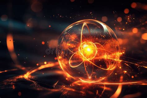 Dynamic Visualization Of Atomic Structure With Energetic Particles In A Dark Environment Stock