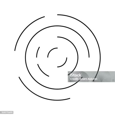 원형 잔물결 아이콘입니다 흰색 배경에 분리된 동심원의 간헐적인 선 소용돌이 기호 수중 음파 탐지기 음파 햇살 신호 신호 가능성에