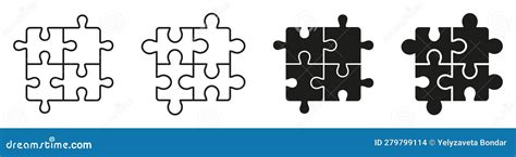 Teamwork Idea Logic Game Combination Solution Symbols Square Jigsaw Parts Fit Line Solid