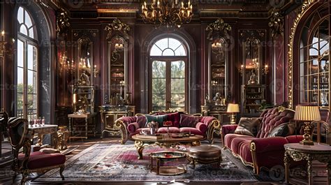 Opulent Antique Mansion Interior With Ornate Furnishings And Regal