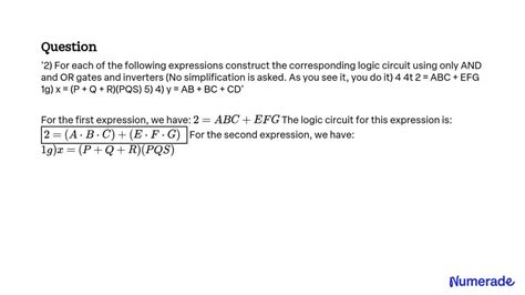 Solved 2 For Each Of The Following Expressions Construct The Corresponding Logic Circuit