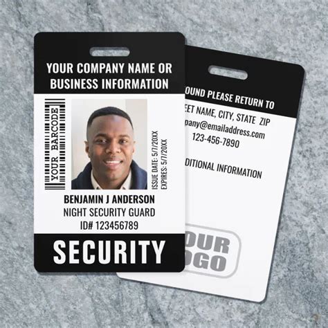 Security Guard Custom Id Photo Name Barcode Black Badge Zazzle