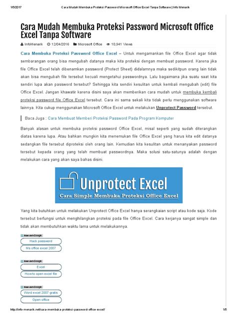 Membuka Proteksi Excel Yang Di Lock Vba Pdf
