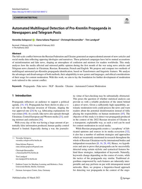 Pdf Automated Multilingual Detection Of Pro Kremlin Propaganda In