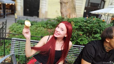 Pale Redhead Megan Murkovski Eats An Ice Cream Cone Before Having Sex On A Bed