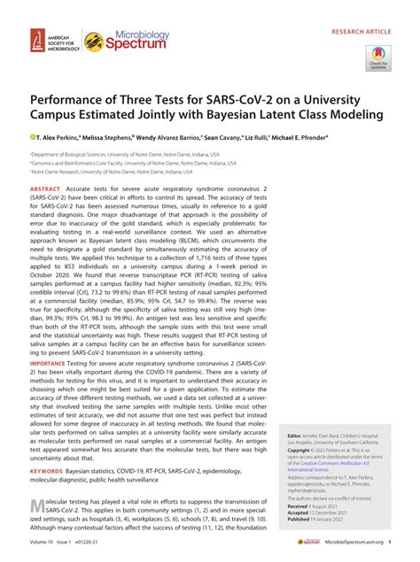 Pdf Performance Of Three Tests For Sars Cov 2 On A University Campus