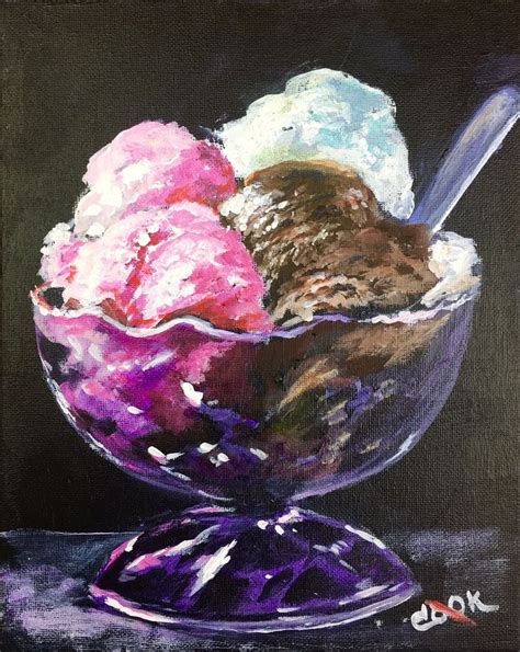 Ice Cream Acrylic Painting 8x10 Canvas