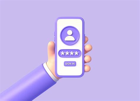 Premium Photo 3d Character Hand Holding A Smartphone Login And Password From An Account In A