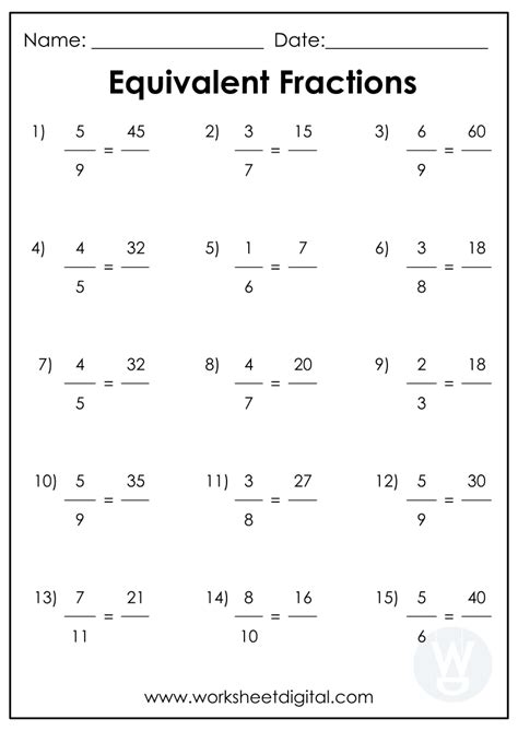 Equivalent Fractions Worksheet Digital Worksheets Library