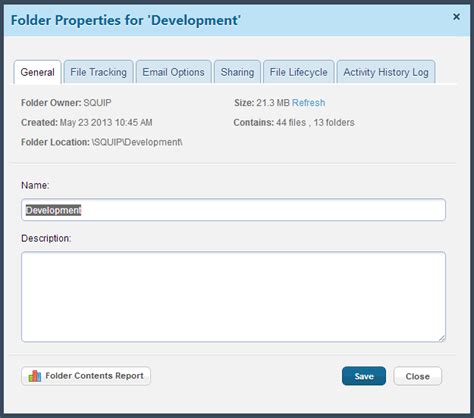 Folder Properties Screen Support Center