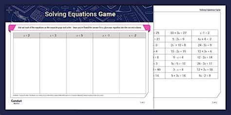 Solving Equations Cut And Stick Sorting Game Twinkl