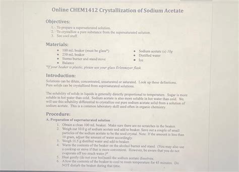 Crystallization Of Sodium Acetate Report Sheet Name
