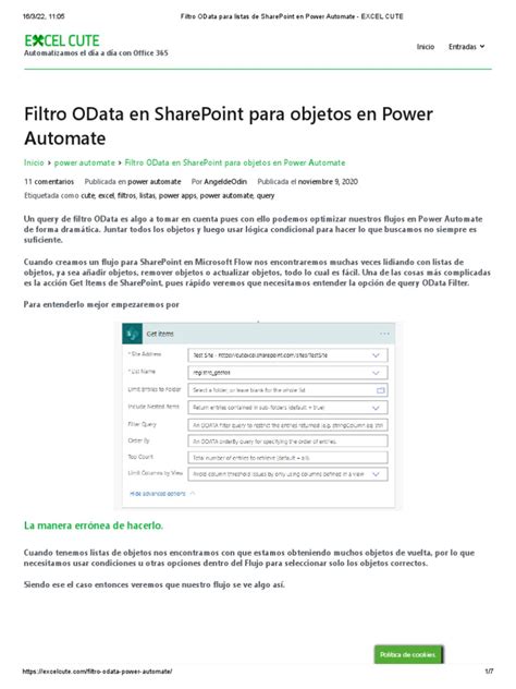 filtro odata para listas de sharepoint en power automate excel cute