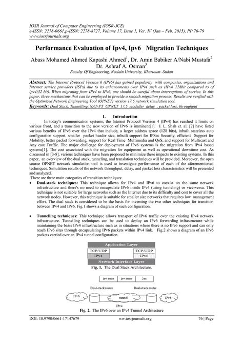 Performance Evaluation Of Ipv4 Ipv6 Migration Techniques Pdf