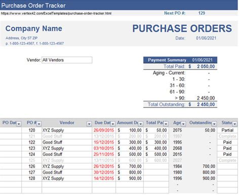 Purchase Order Tracker Excel Template