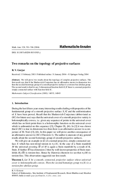 Pdf Two Remarks On The Topology Of Projective Surfaces