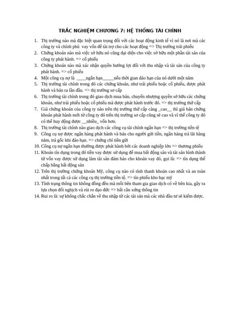 Dap An Trac Nghiem Chuong 7 | PDF