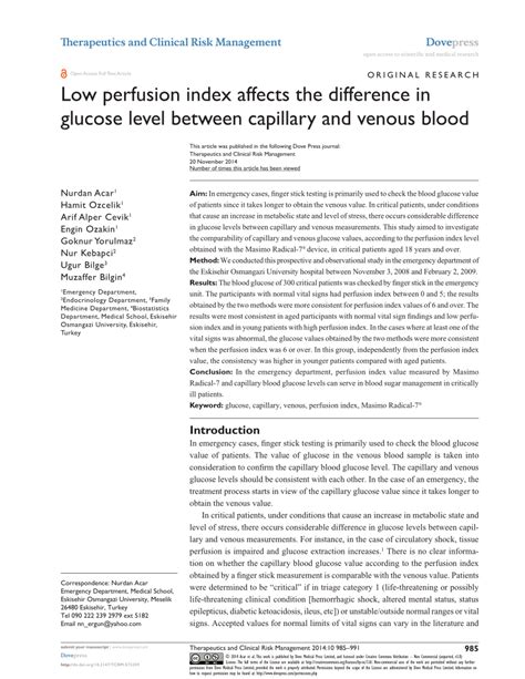 Pdf Low Perfusion Index Affects The Difference In Glucose Level