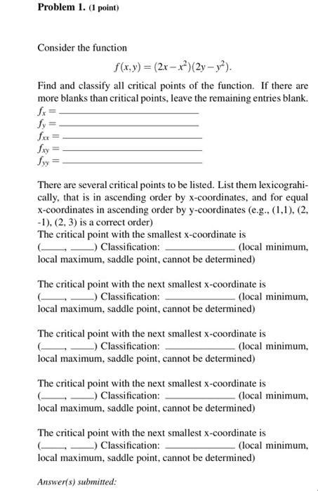 Solved Consider The Function F X Y 2x−x2 2y−y2 Find And