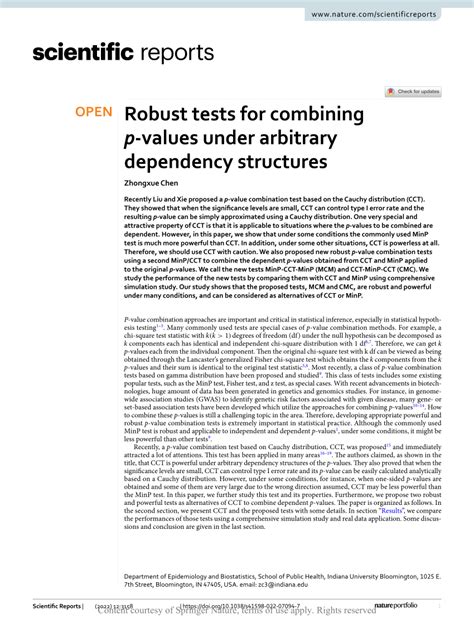 pdf robust tests for combining p values under arbitrary dependency