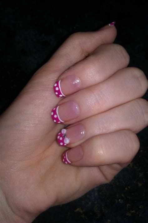Pink And White Polka Dot French Design With Acrylic Bow