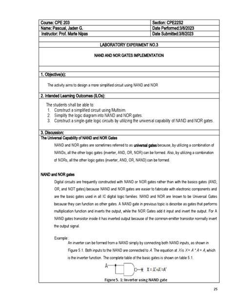 Laboratory Experiment 03 Nand And Nor Implementation 1 Pdf Logic Laboratory Experiment 03 Nand And Nor Implementation 1 Pdf Logic