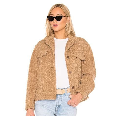Vince Faux Shearling Teddy Trucker Jacket Camel Size Gem