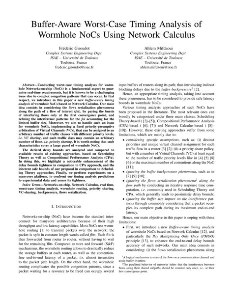 Download Pdf Buffer Aware Worst Case Timing Analysis Of Wormhole Nocs Using Network Calculus
