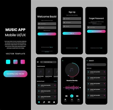 Premium Vector Music App Screens Design Vector Template Mobile Application UX UI Wireframes
