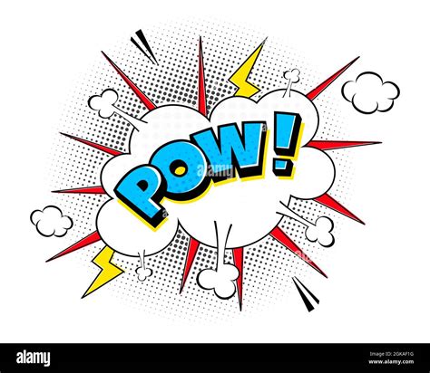 Pow comic speech bubble halftone shadow text expression retro comic style flat design Stock ...