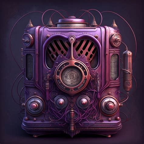 Premium Photo Purple And Red Steampunk Radio With A Clock On Top Generative Ai