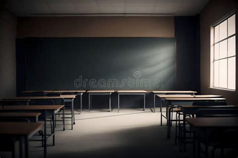 Classroom Interior With Empty Blackboard And Rows Of Desks Stock Illustration Illustration Of