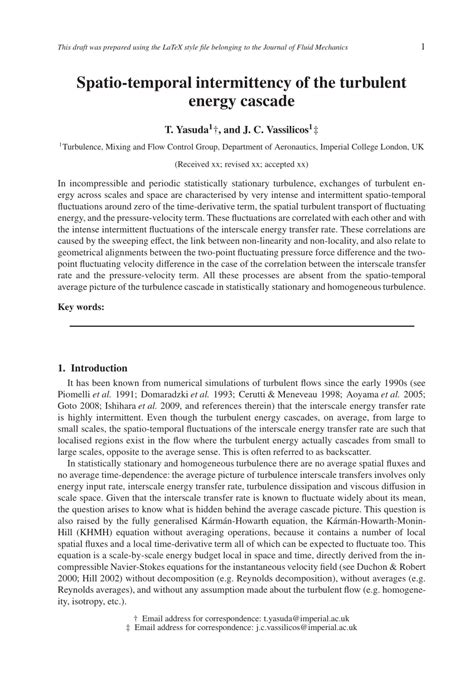Pdf Spatio Temporal Intermittency Of The Turbulent Energy Cascade