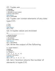 Understanding Tuples In Python MCQ Study Guide Course Hero
