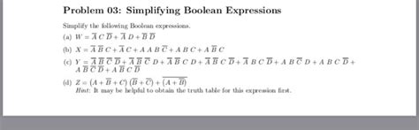 Solved Problem Simplifying Boolean Expressions Simplify Chegg Com