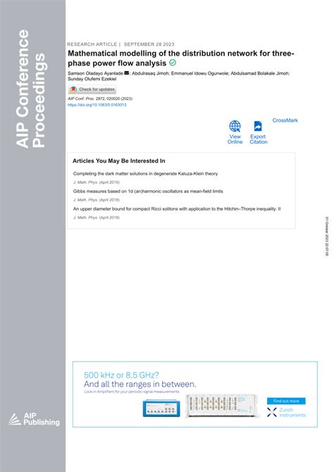 Pdf Mathematical Modelling Of The Distribution Network For Three Phase Power Flow Analysis