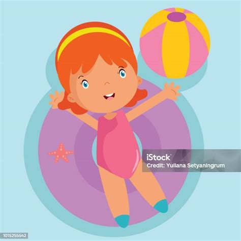 사랑 스러운 작은 소녀 플 로트 바다 여름 해변 바다 만화 캐릭터에 휴가 동안 부 표 귀여운에 대한 스톡 벡터 아트 및 기타 이미지 귀여운 놀이 등장인물 Istock