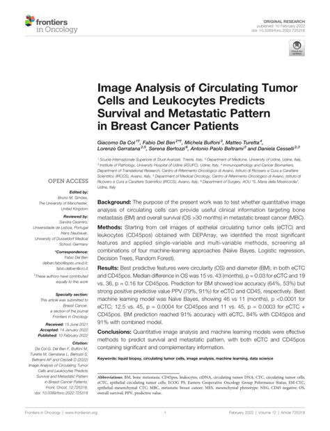 Pdf Image Analysis Of Circulating Tumor Cells And Leukocytes Predicts