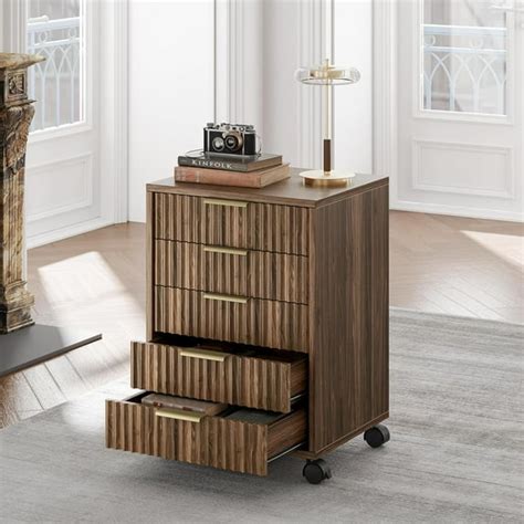 5 Drawer Chest Under Desk Storage Wood Drawers With Wheels Fluted